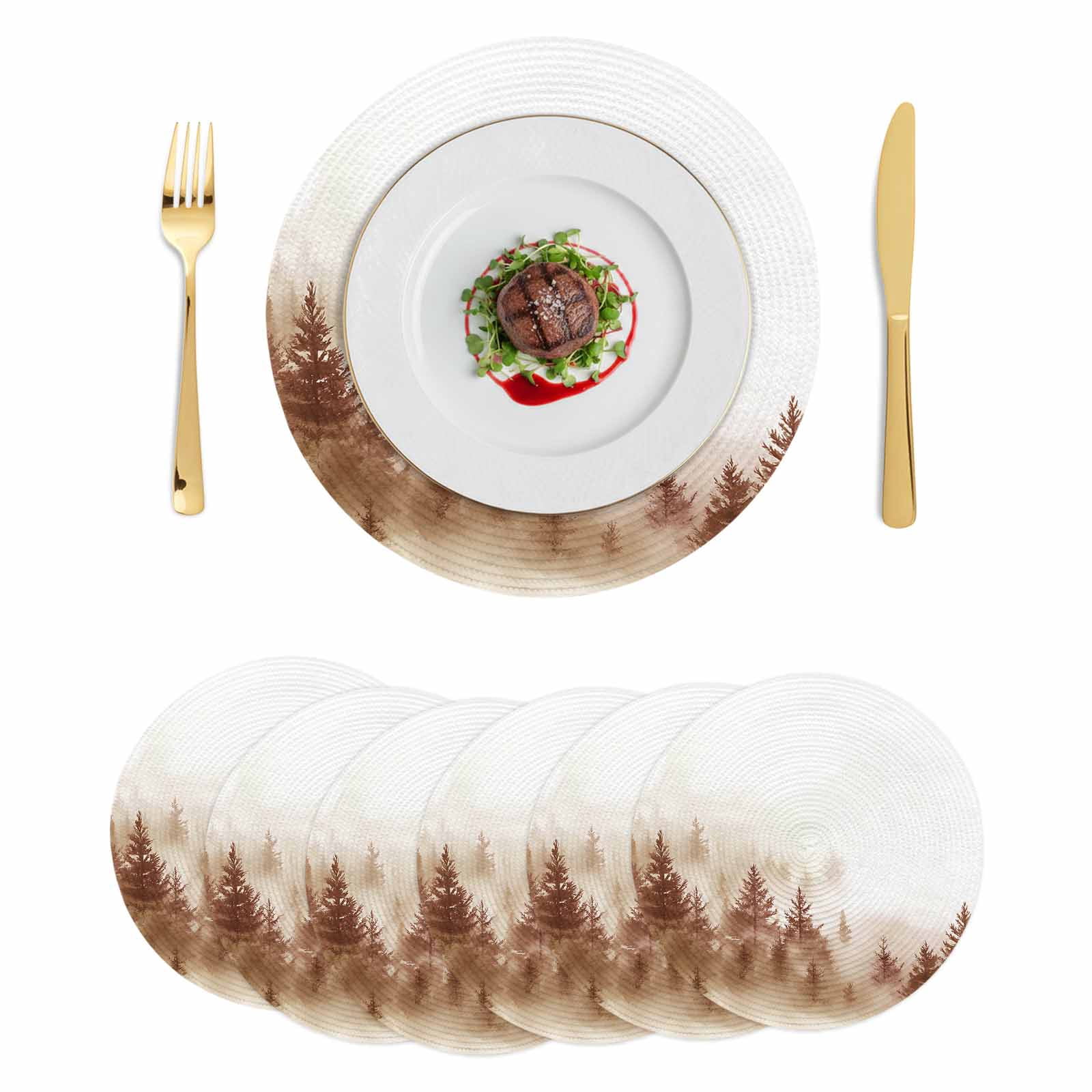 Brown Foggy Forest Round Placemats Set of 6 Farmhouse Plants Natural ...