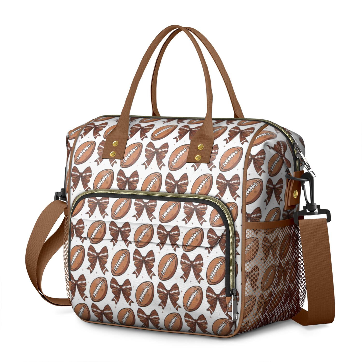 Brown Footballs and Bows Pattern Womens Lunch Box for Work,Insulated ...