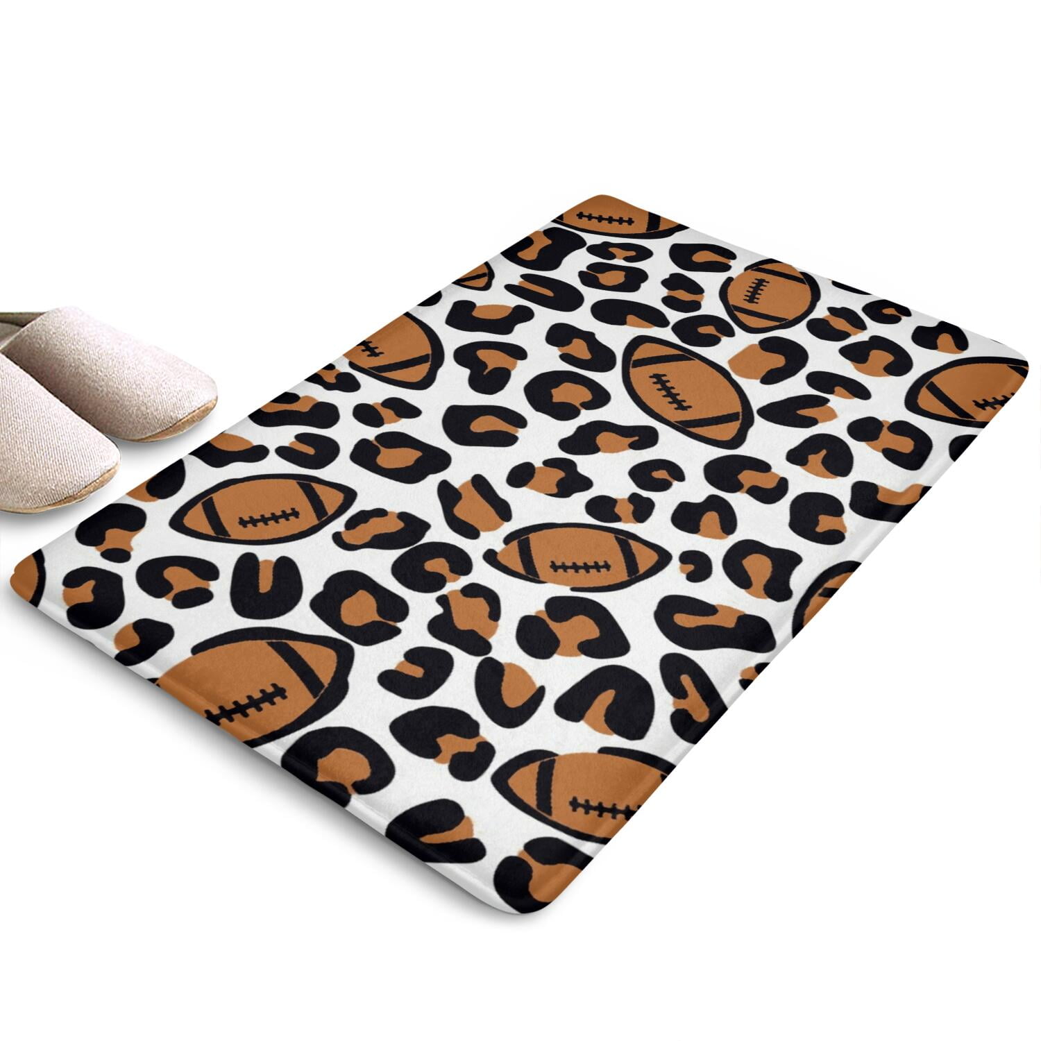 Brown Footballs with Leopard Spots Flannel Non Slip Door Rugs,Washable ...