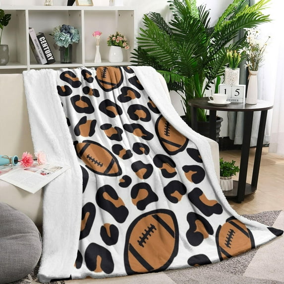 Brown Footballs with Leopard Spots Pattern Blanket,Comfortable Soft ...