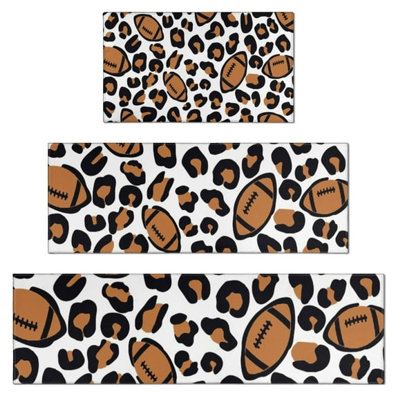 Brown Footballs with Leopard Spots Pattern Kitchen Rugs Sets Of 3 ...