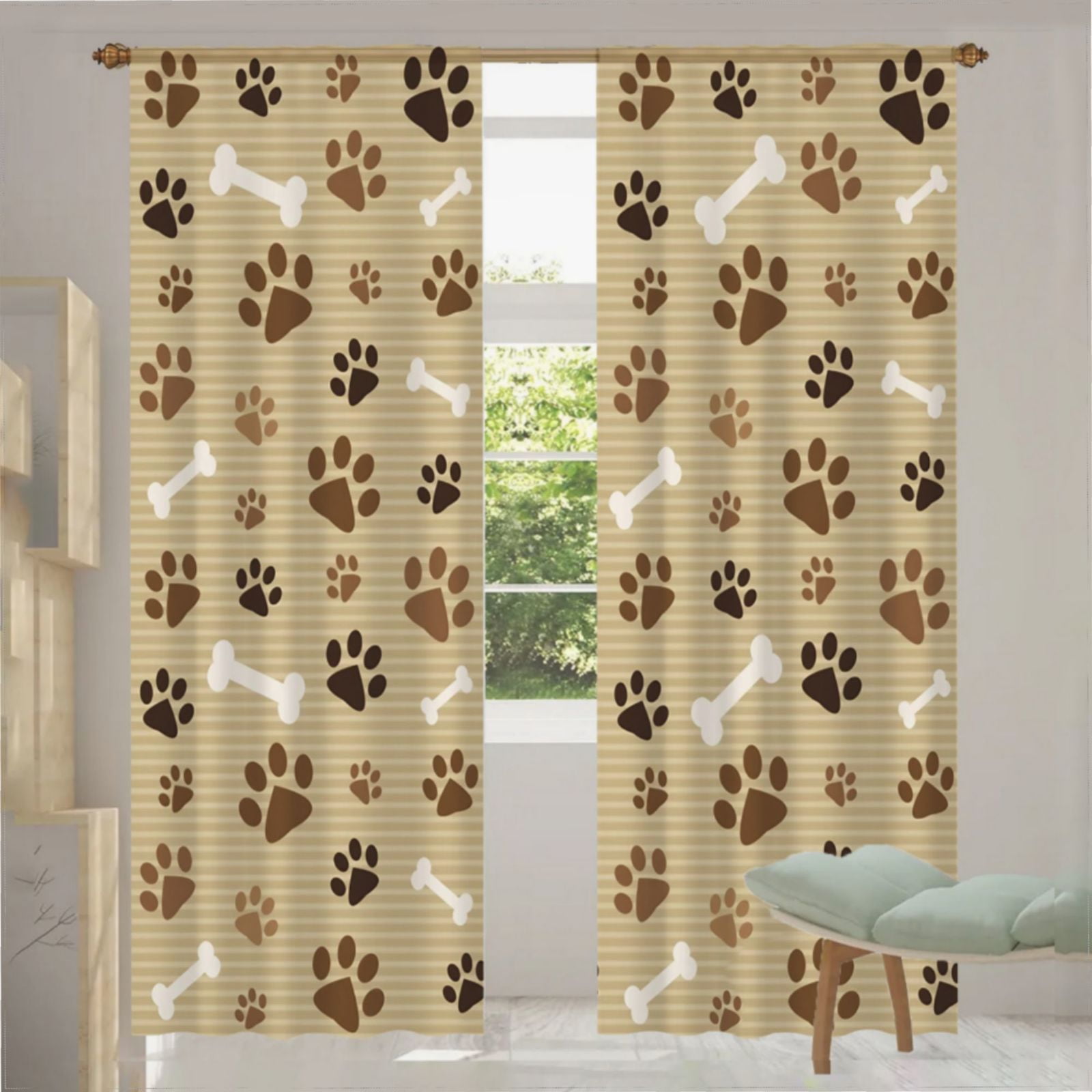 Brown Footprints And Bones Curtain For Living Room Bedroom Kitchen ...