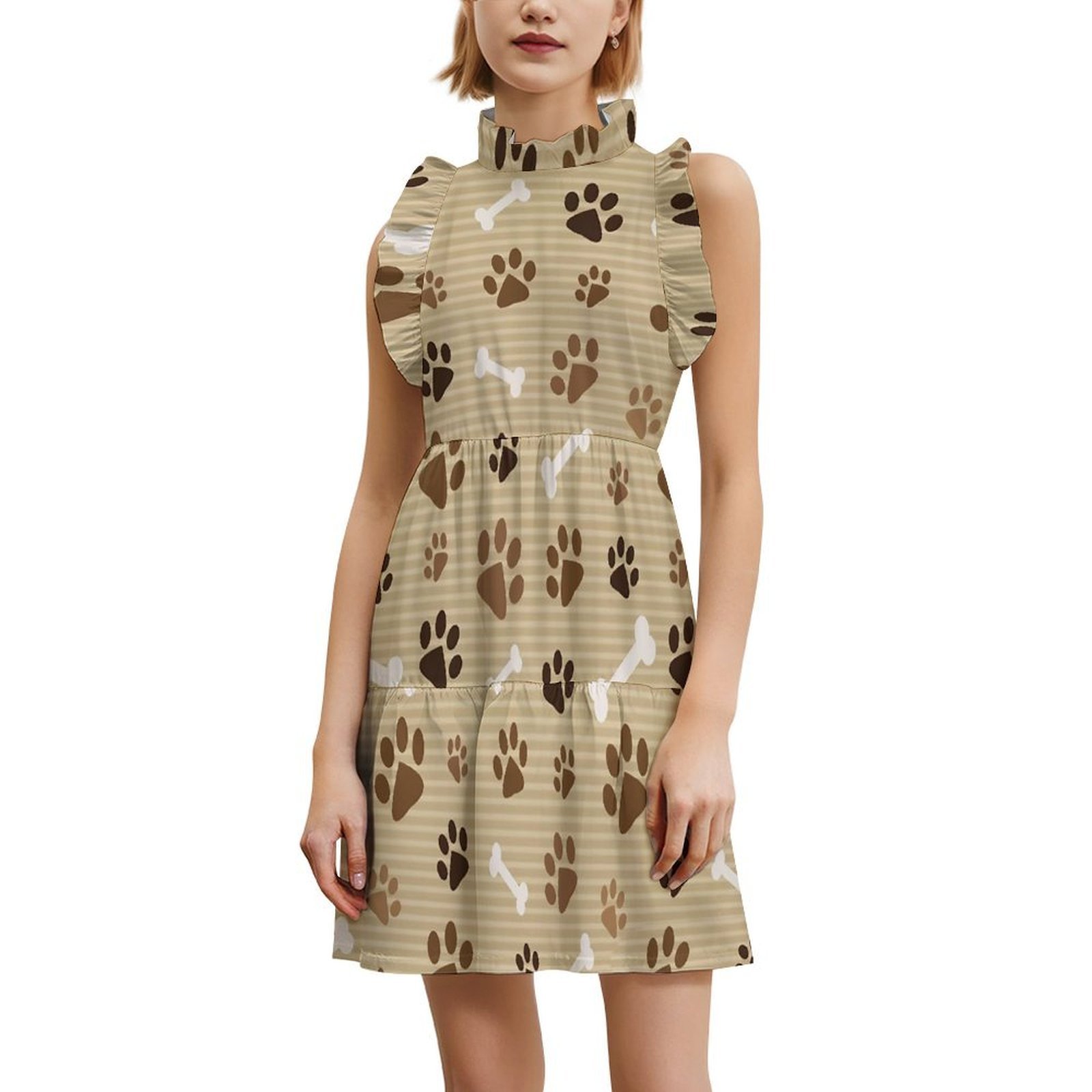 Brown Footprints And Bones Women's Fashion Casual Dress Summer Stand Up ...