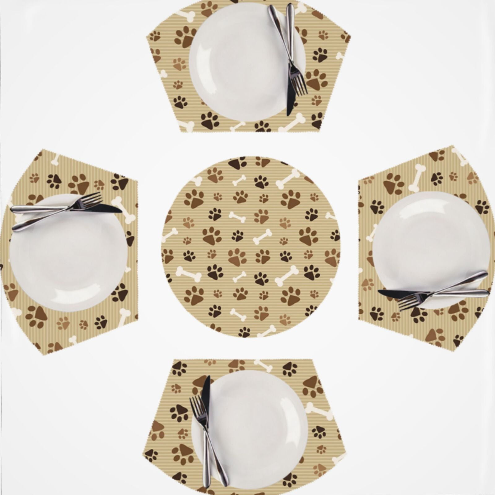 Brown Footprints And Bones Round Table Placemats Set Of 5 Wedge Table ...