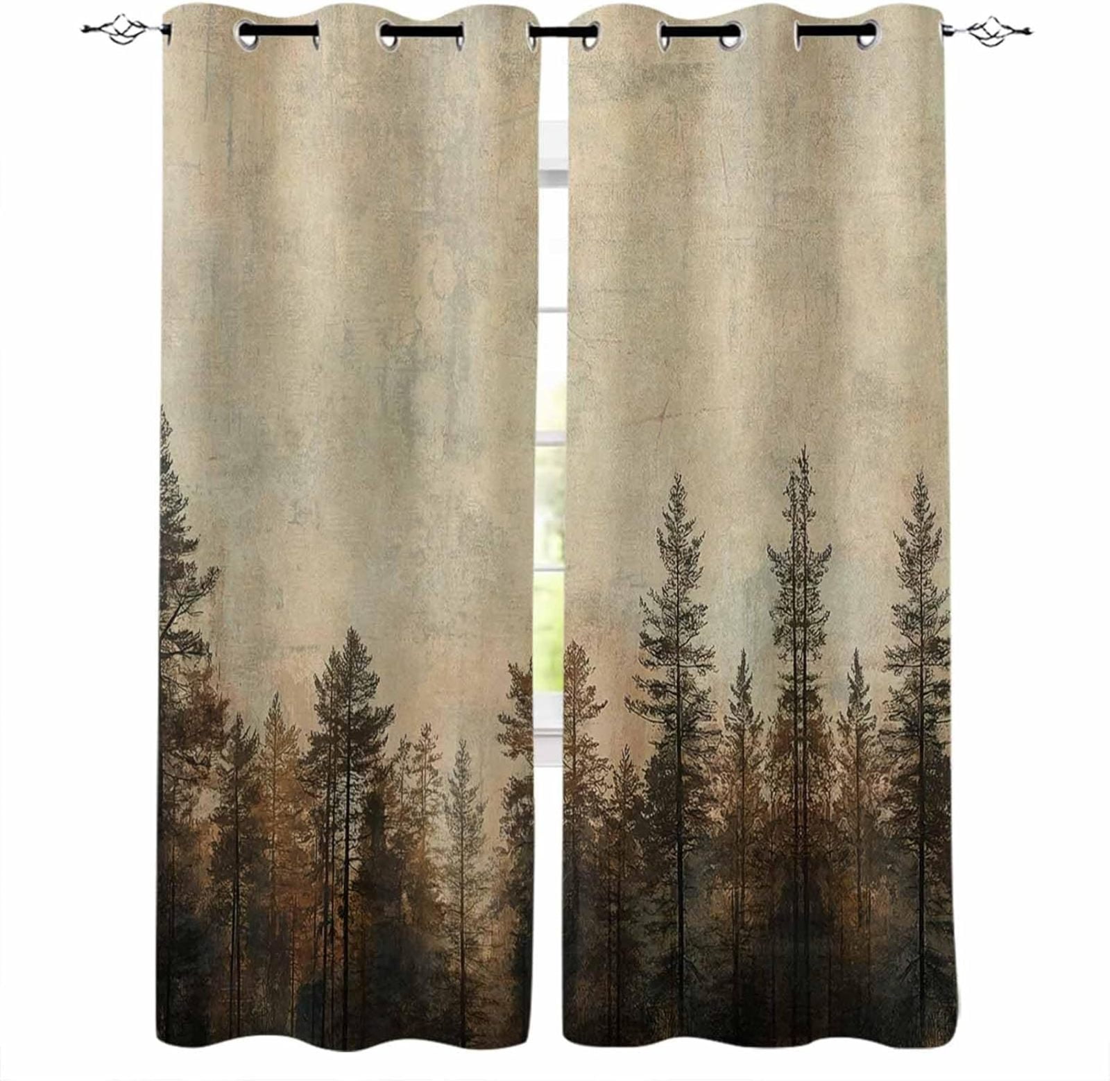 Brown Forest Blackout Curtains For Bedroom Living Room Darkening Curtains Vintage Tree Farmhouse ...