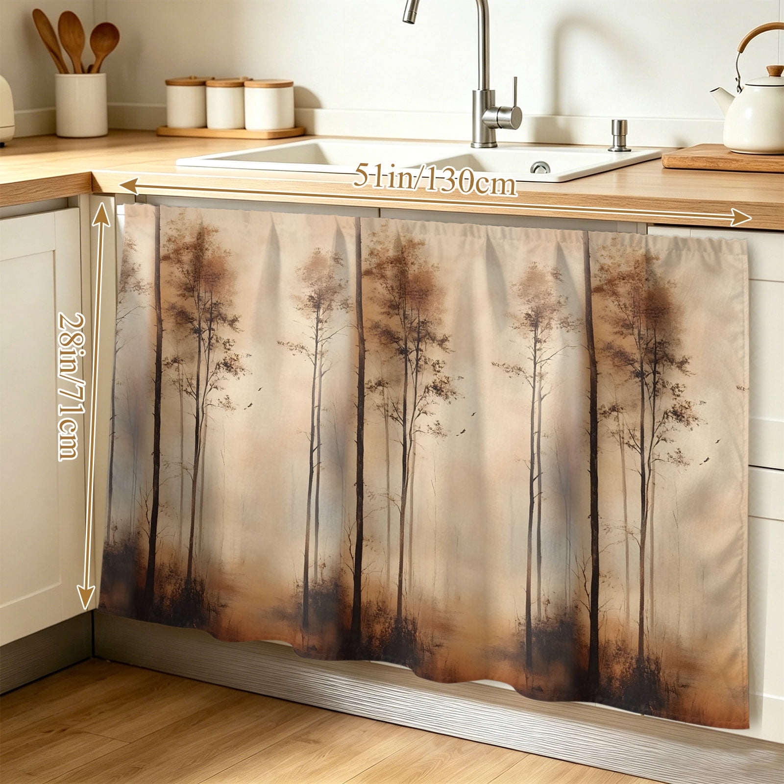 Brown Forest Cabinet Curtain 28"W x 51"L, Mysterious Rustic Farmhouse ...