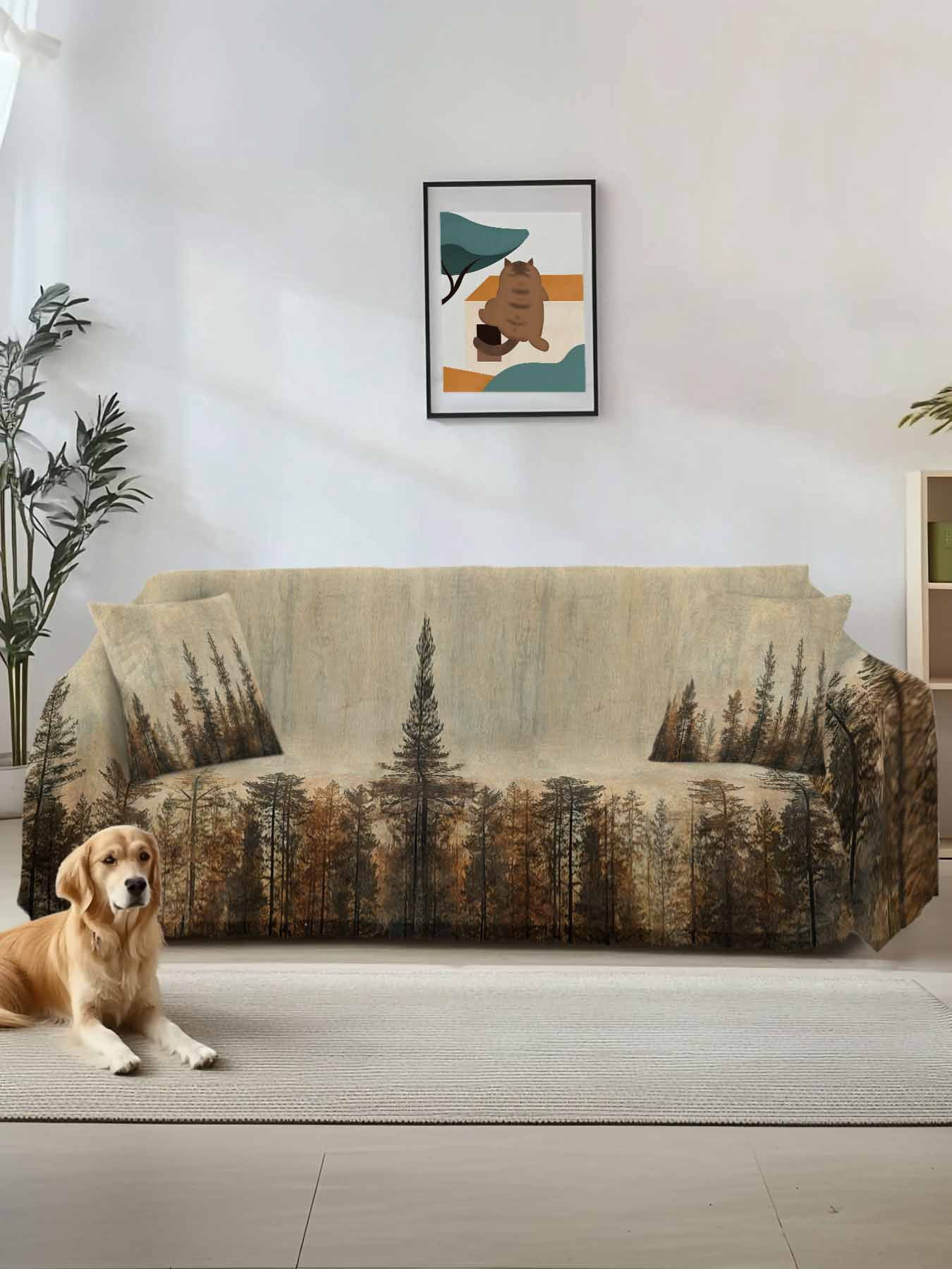 Brown Forest Couch Cover for Dogs, Vintage Tree Farmhouse Botanical ...