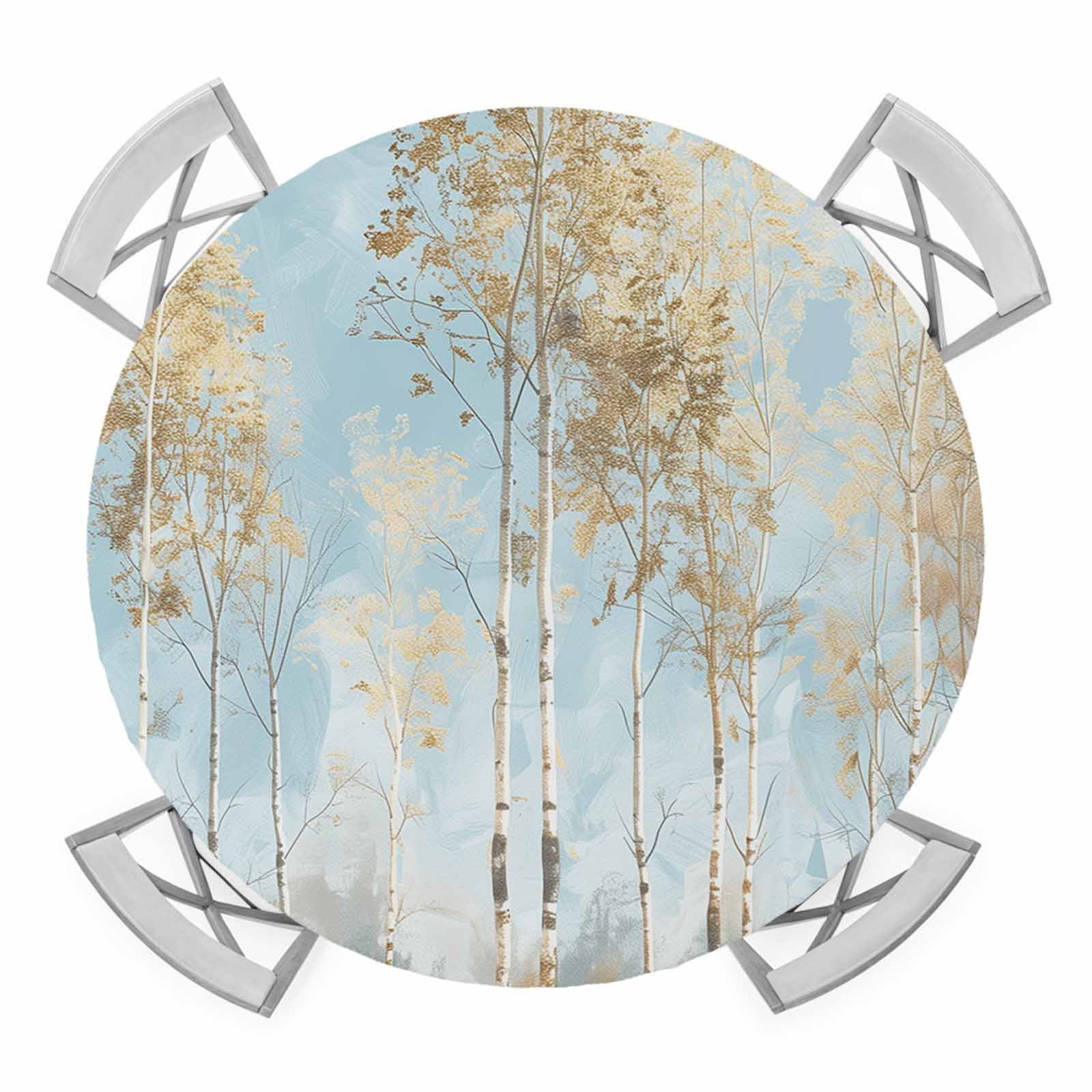 Brown Forest Elastic Fitted Round Table Cover Plant Oil Painting Blue ...