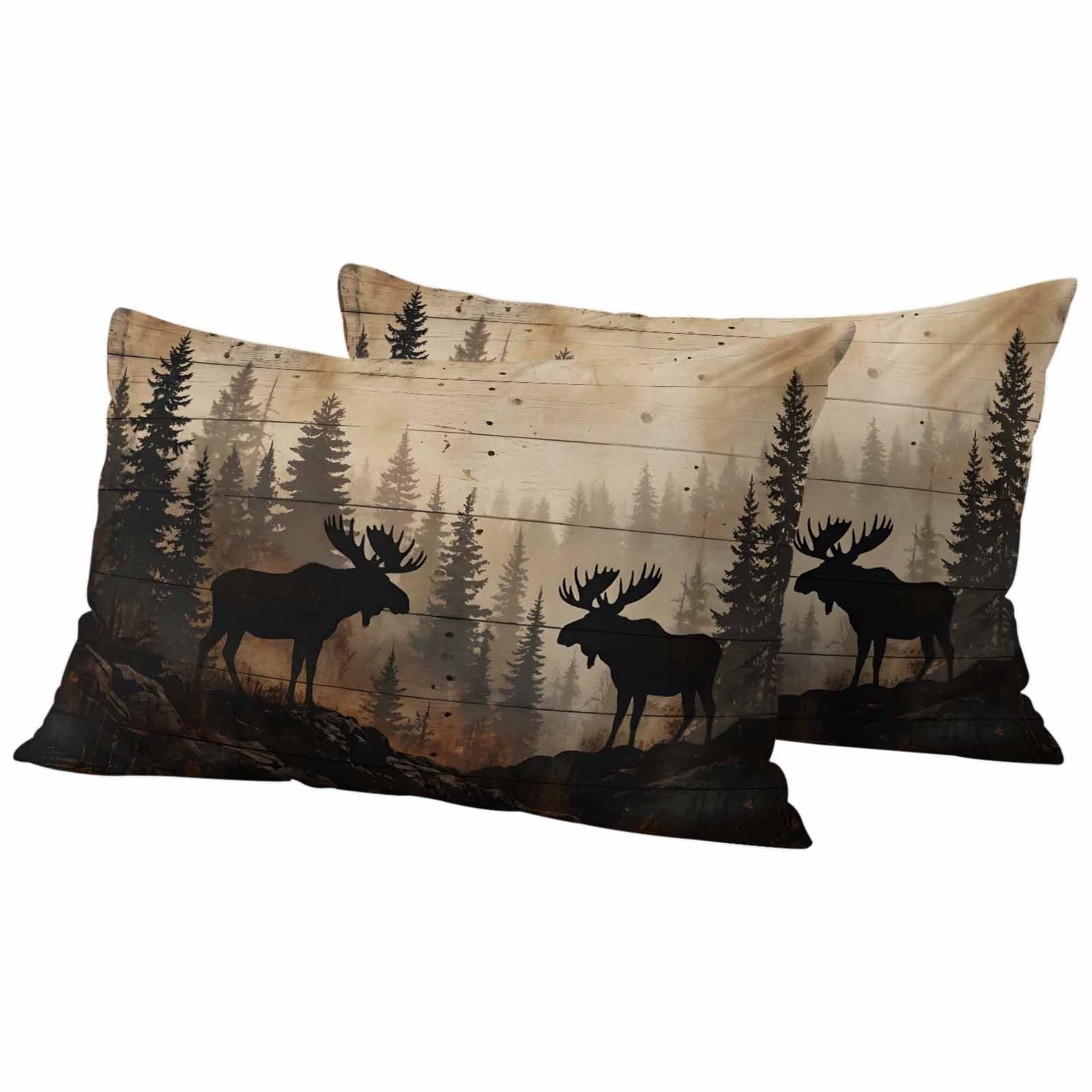 Brown Forest Outdoor Waterproof Pillow Covers, Deer Misty Pine Tree ...