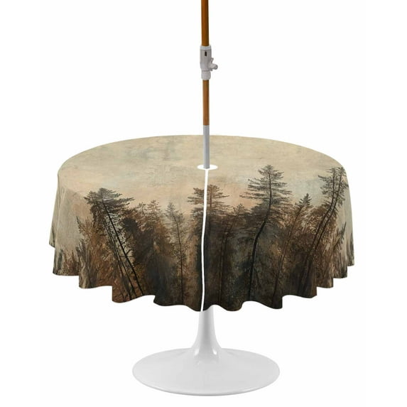 Brown Forest Round Outdoor Tablecloth, Waterproof Table Cloth Cover ...