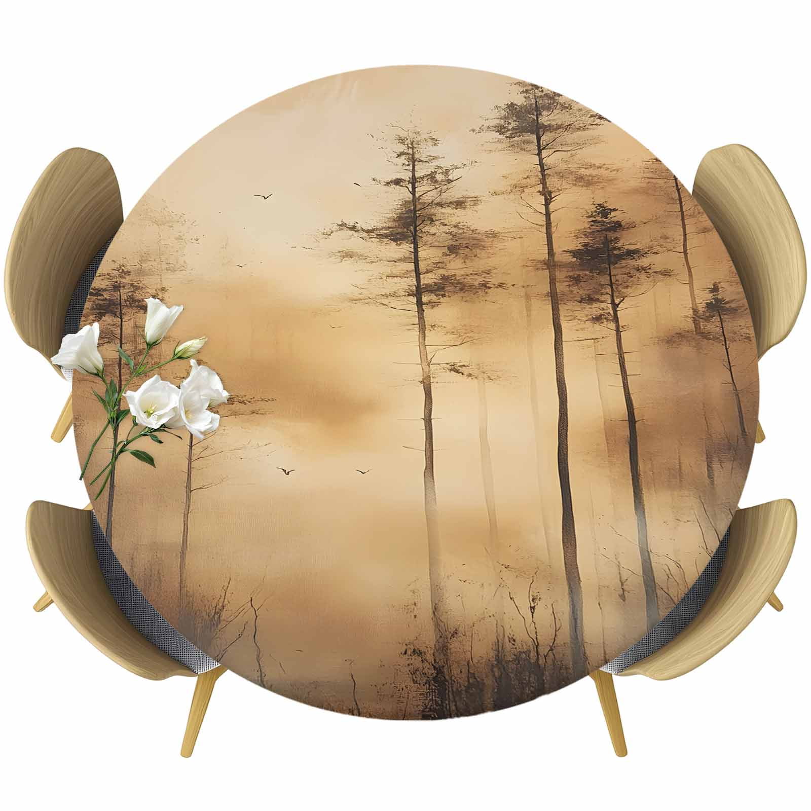 Brown Forest Round Tablecloth 45-54 Inch Round Fitted Table Cloth with ...