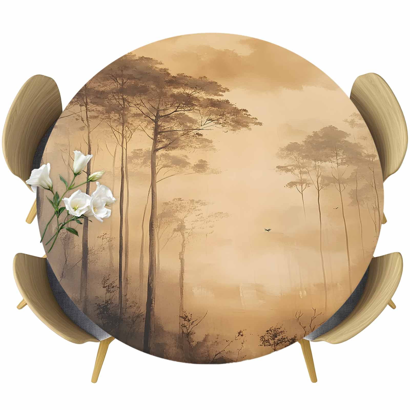 Brown Forest Round Tablecloth 45-54 Inch Round Fitted Table Cloth with ...