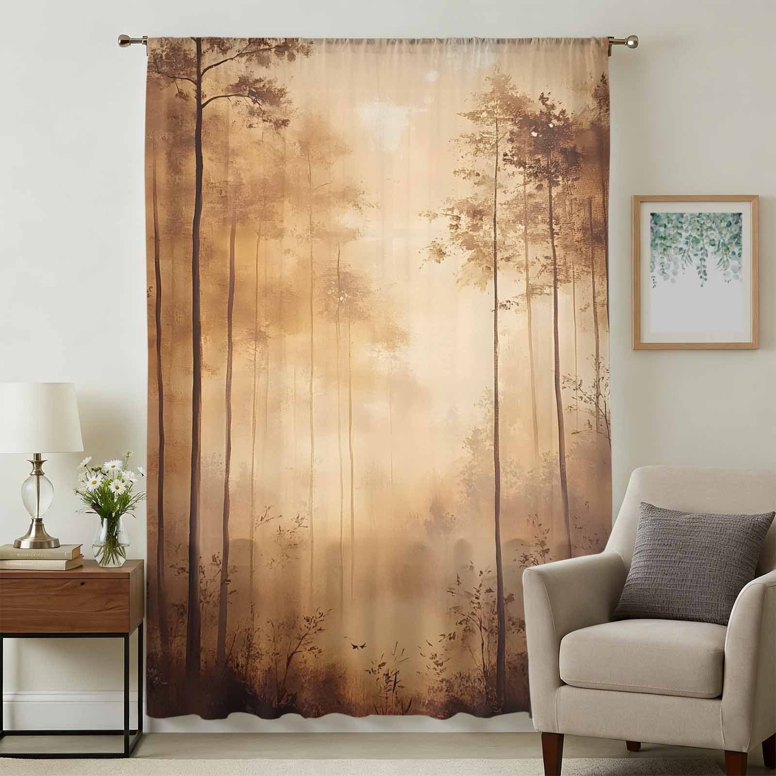Brown Forest Sheer Curtains 108 Inches Extra Long, Tree Vintage ...