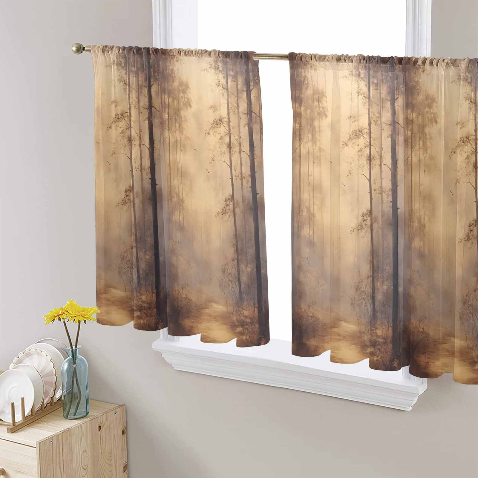Brown Forest Sheer Curtains 45 Inch Length 2 Panels Set for Living Room ...