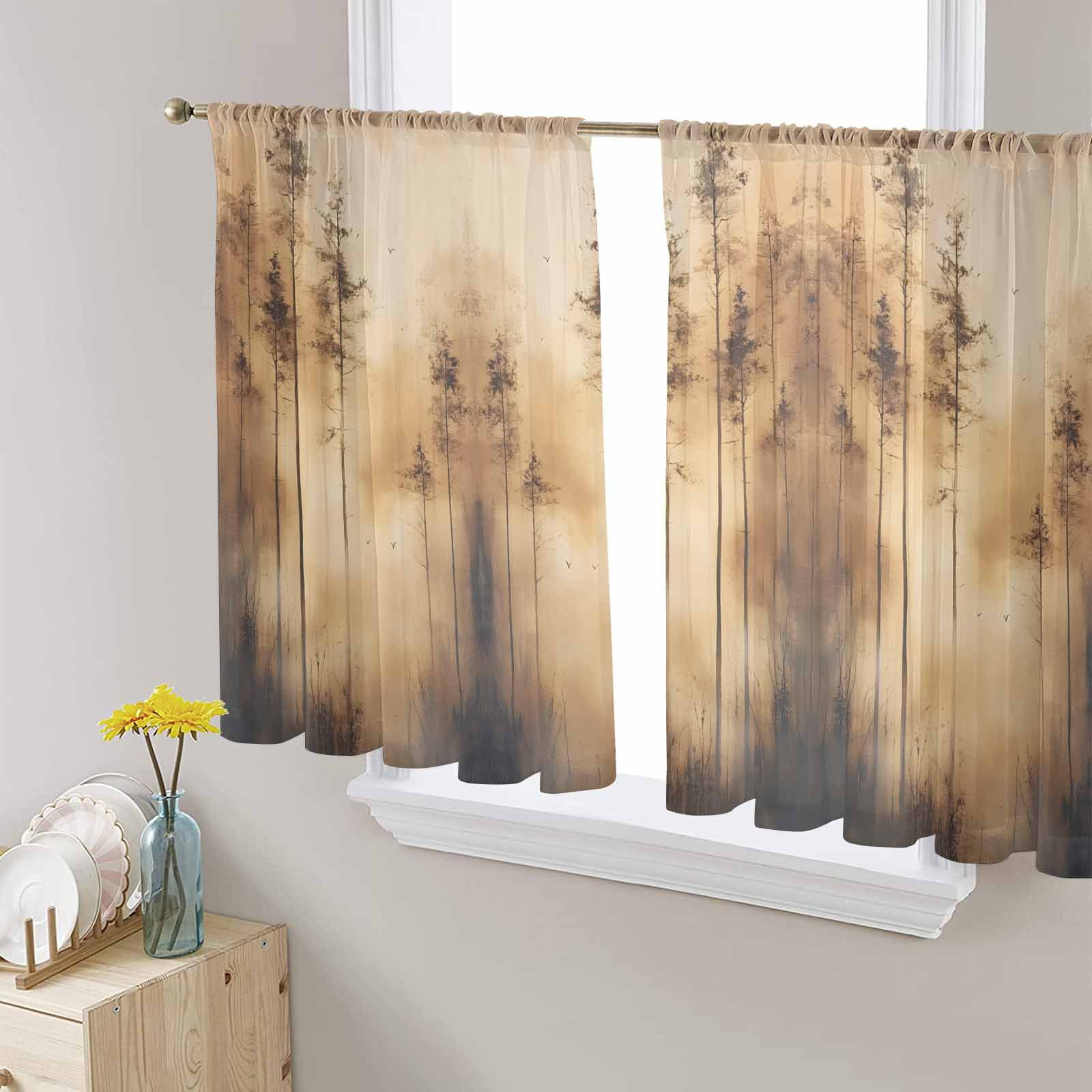 Brown Forest Sheer Curtains 45 Inch Length 2 Panels Set for Living Room ...