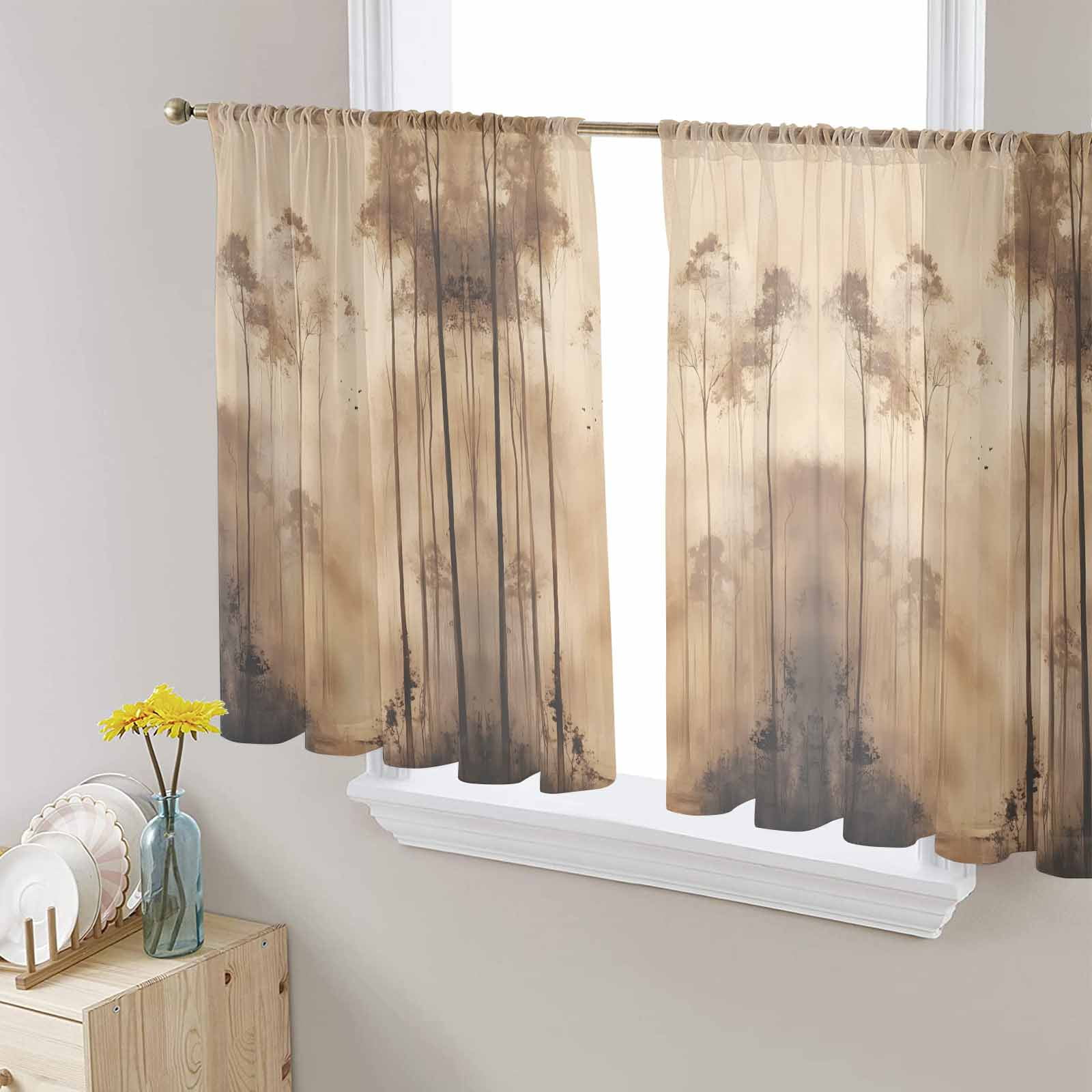 Brown Forest Sheer Curtains 54 Inch Length 2 Panels Set for Living Room ...