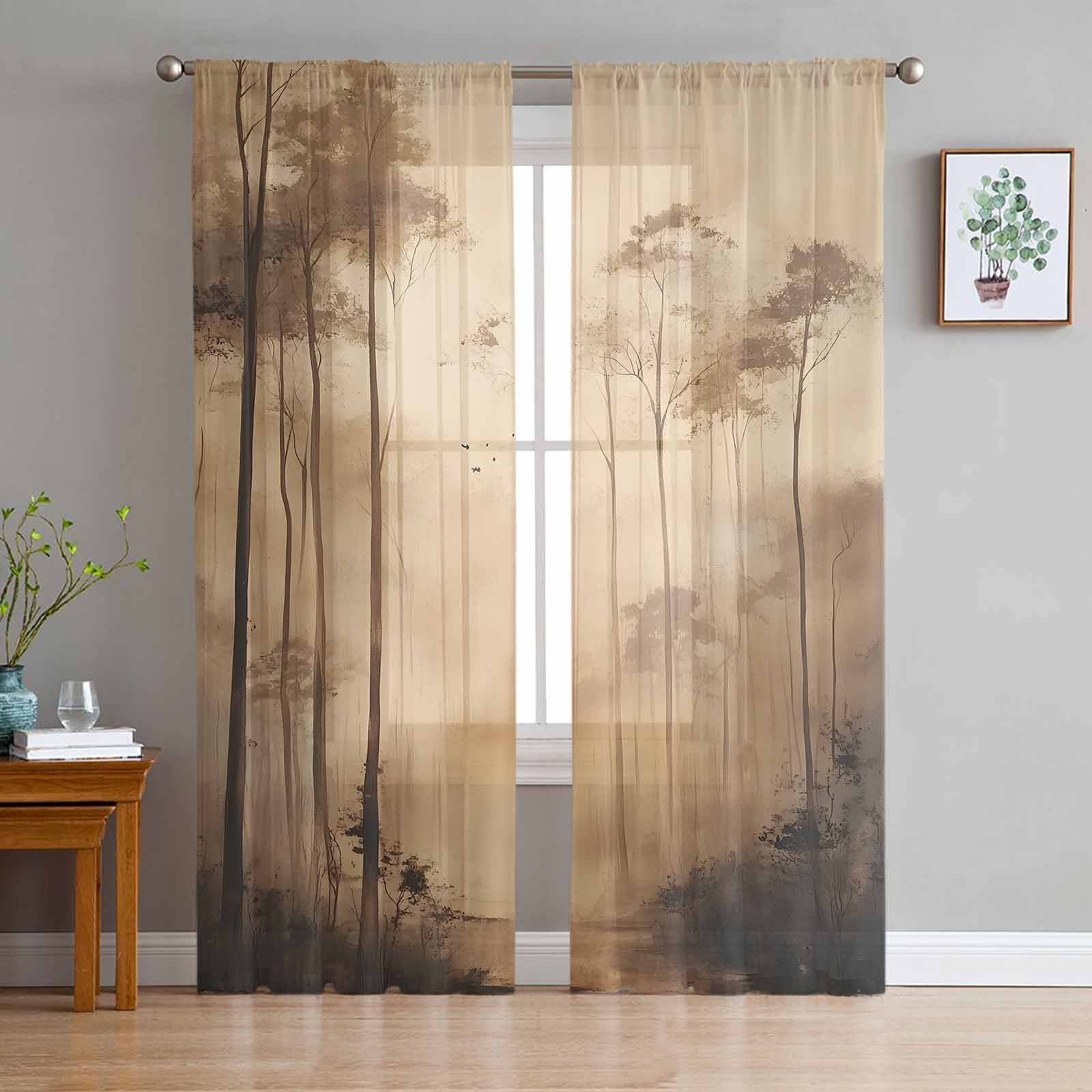 Brown Forest Sheer Curtains 72 Inch Length 2 Panels Set for Living Room ...