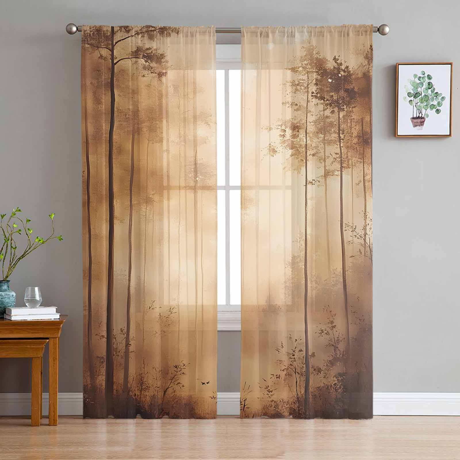 Brown Forest Sheer Curtains 72 Inch Length 2 Panels Set for Living Room ...