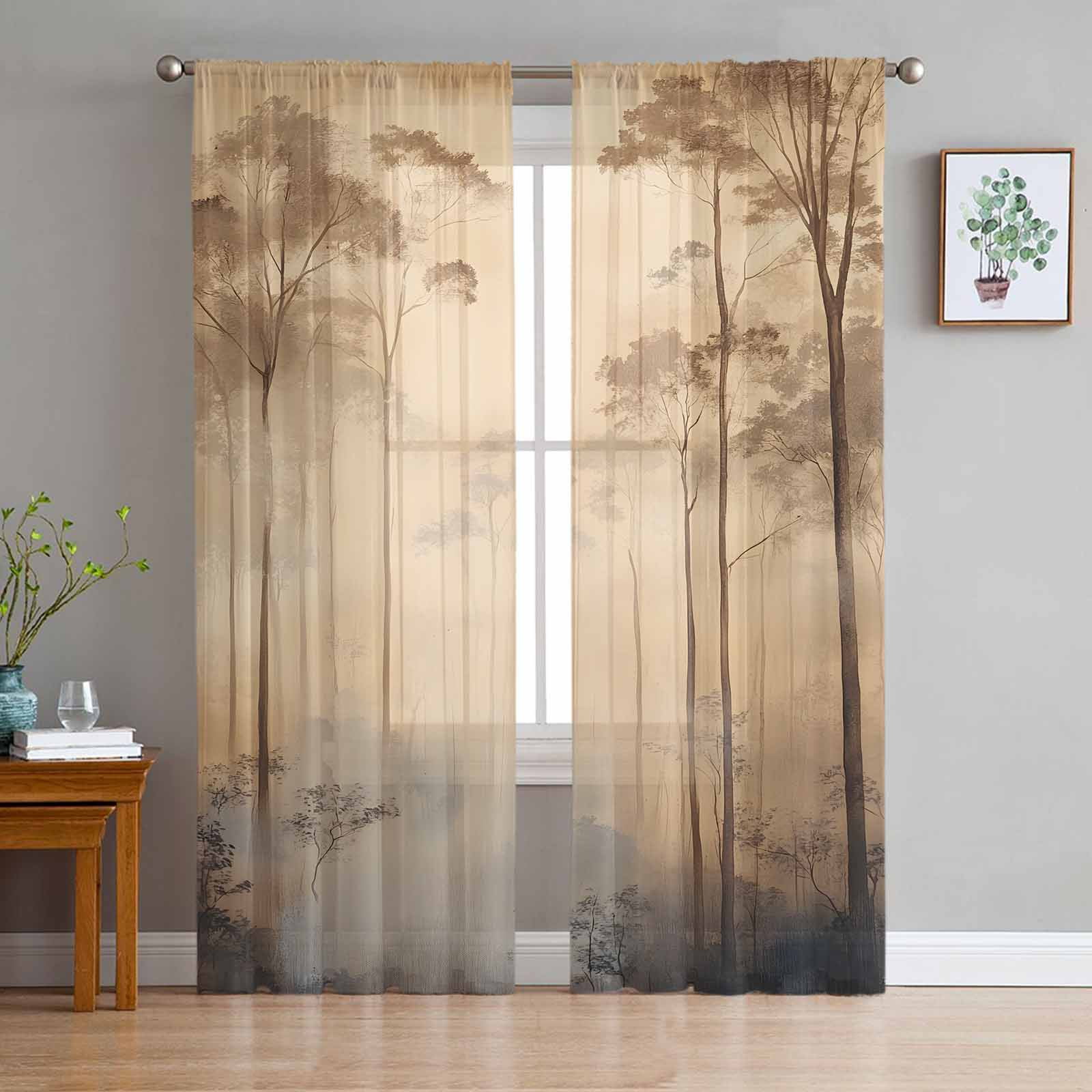 Brown Forest Sheer Curtains 84 Inch Length 2 Panels Set for Living Room ...