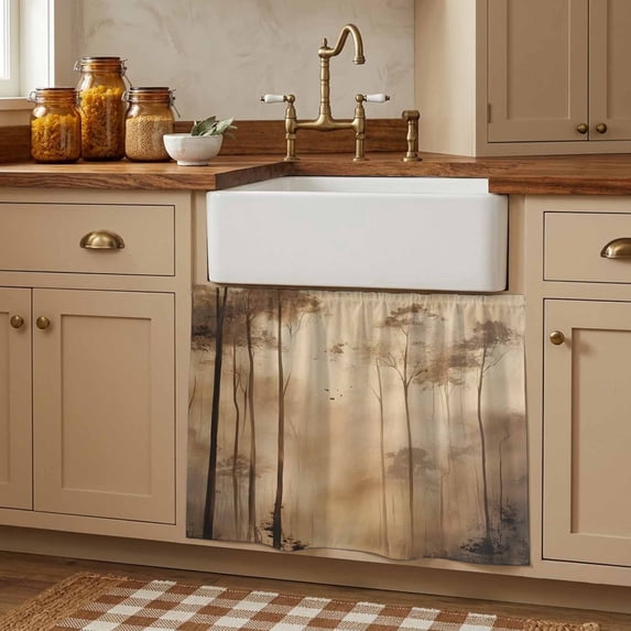 Brown Forest Small Cabinet Curtains 10.8"W x 13.4"L, Mysterious Vintage ...
