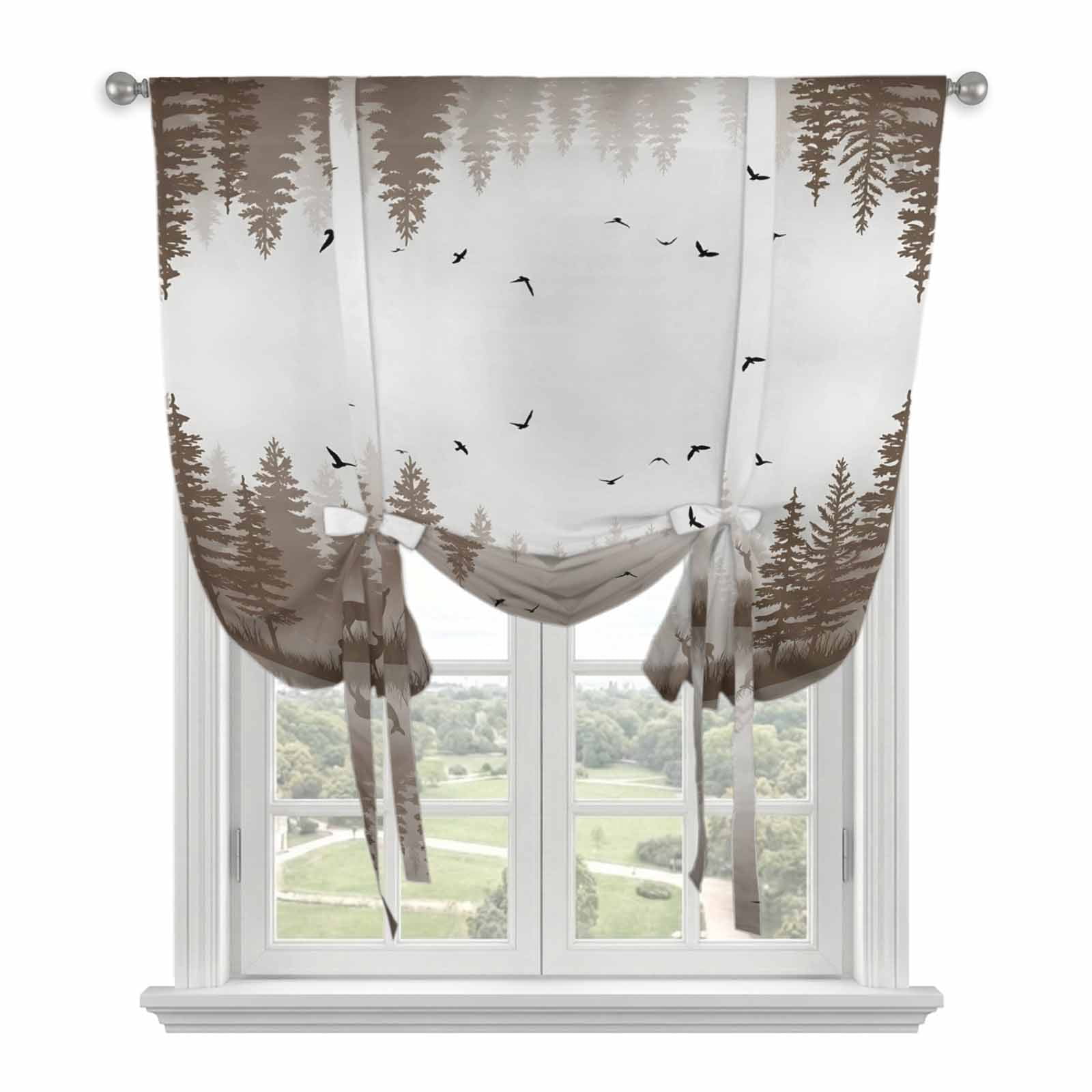 Brown Forest Tie Up Curtains for Window, Thermal Insulated Balloon ...