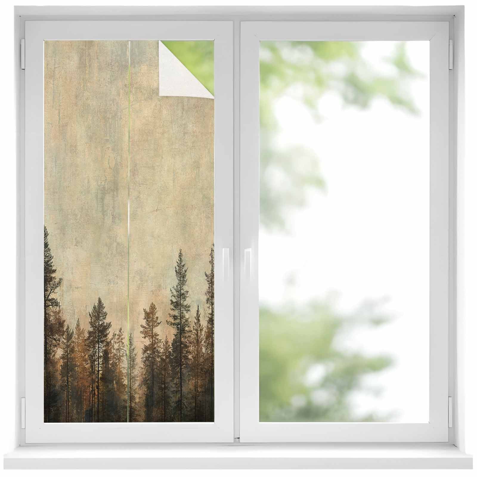 Brown Forest Window Privacy Film, Vintage Tree Farmhouse Botanical ...