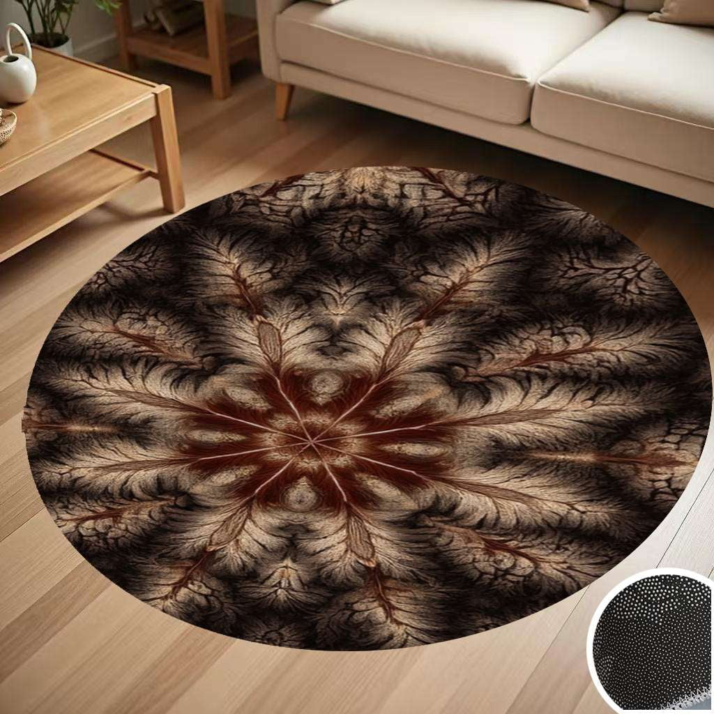 Brown Fractal Art Design Pattern Round Carpet Living Room Bedroom Home ...