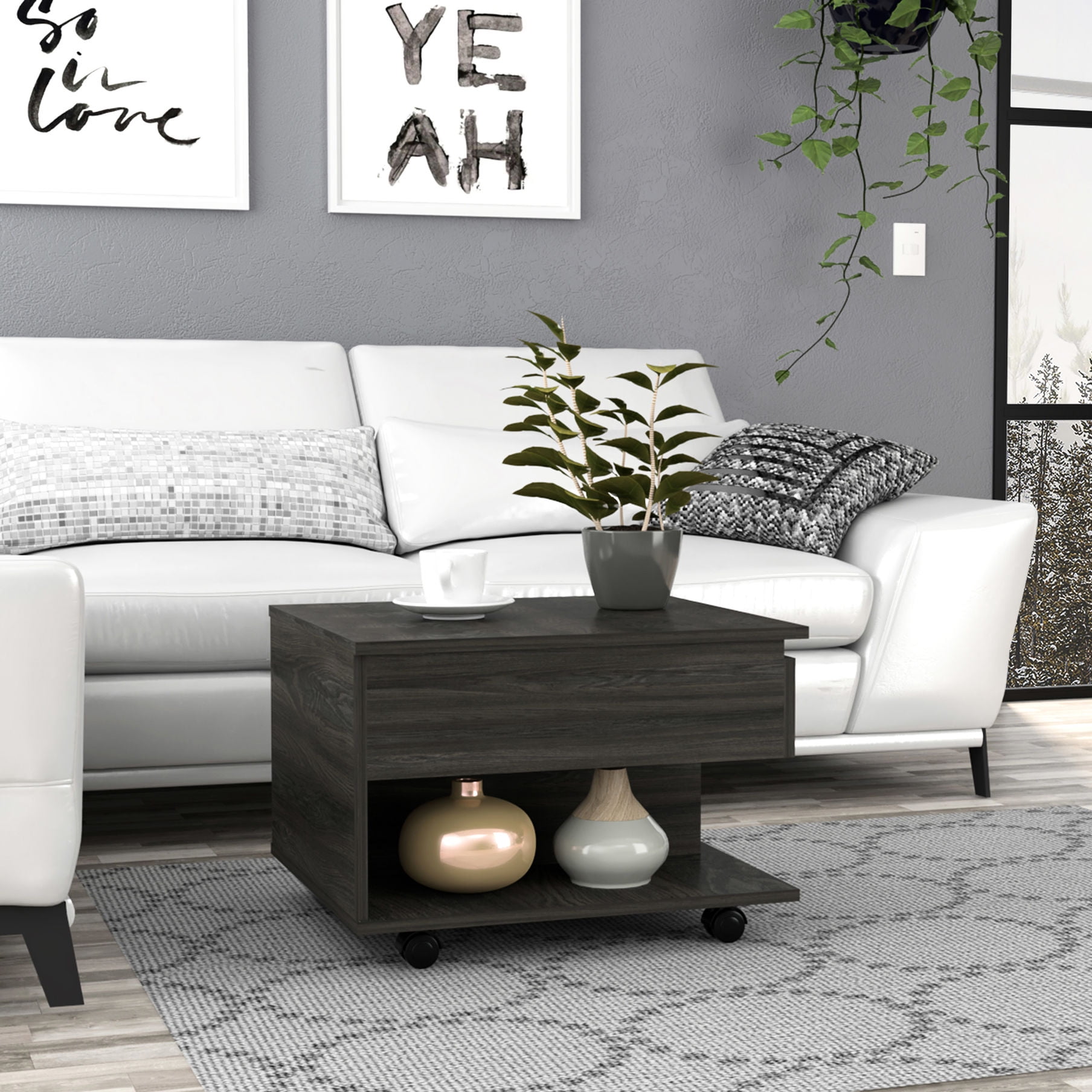 Brown Freestanding - Lockable Caster Base - Living Room - Concealed ...