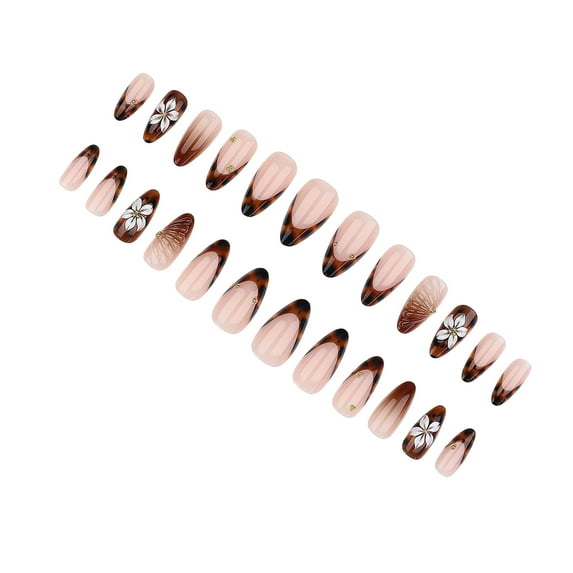Brown French Tip Press type Nails Print Design Lightweighted ABS ...