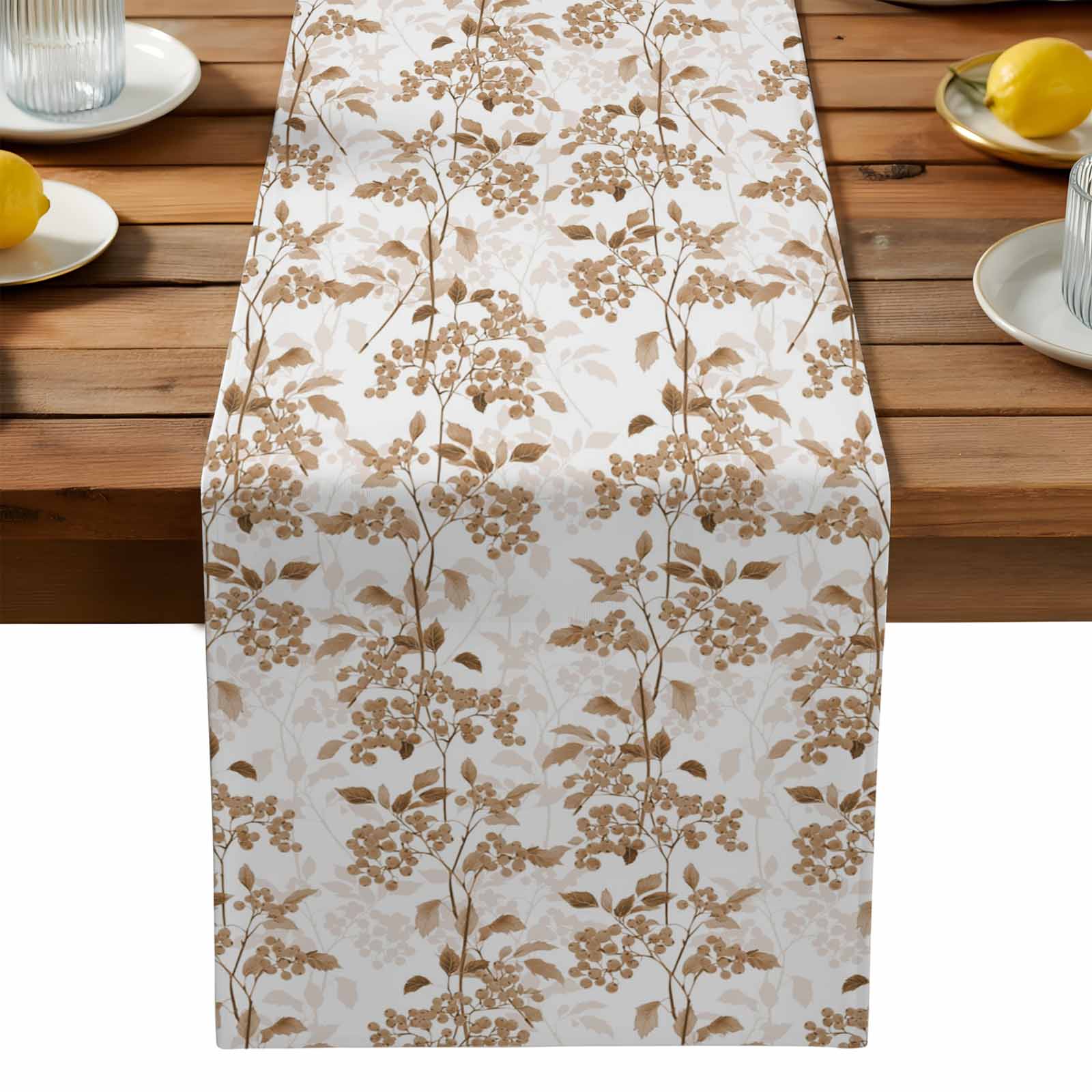 Brown Fruit Cotton Linen Table Runner for Dining Kitchen, Vintage Plant ...