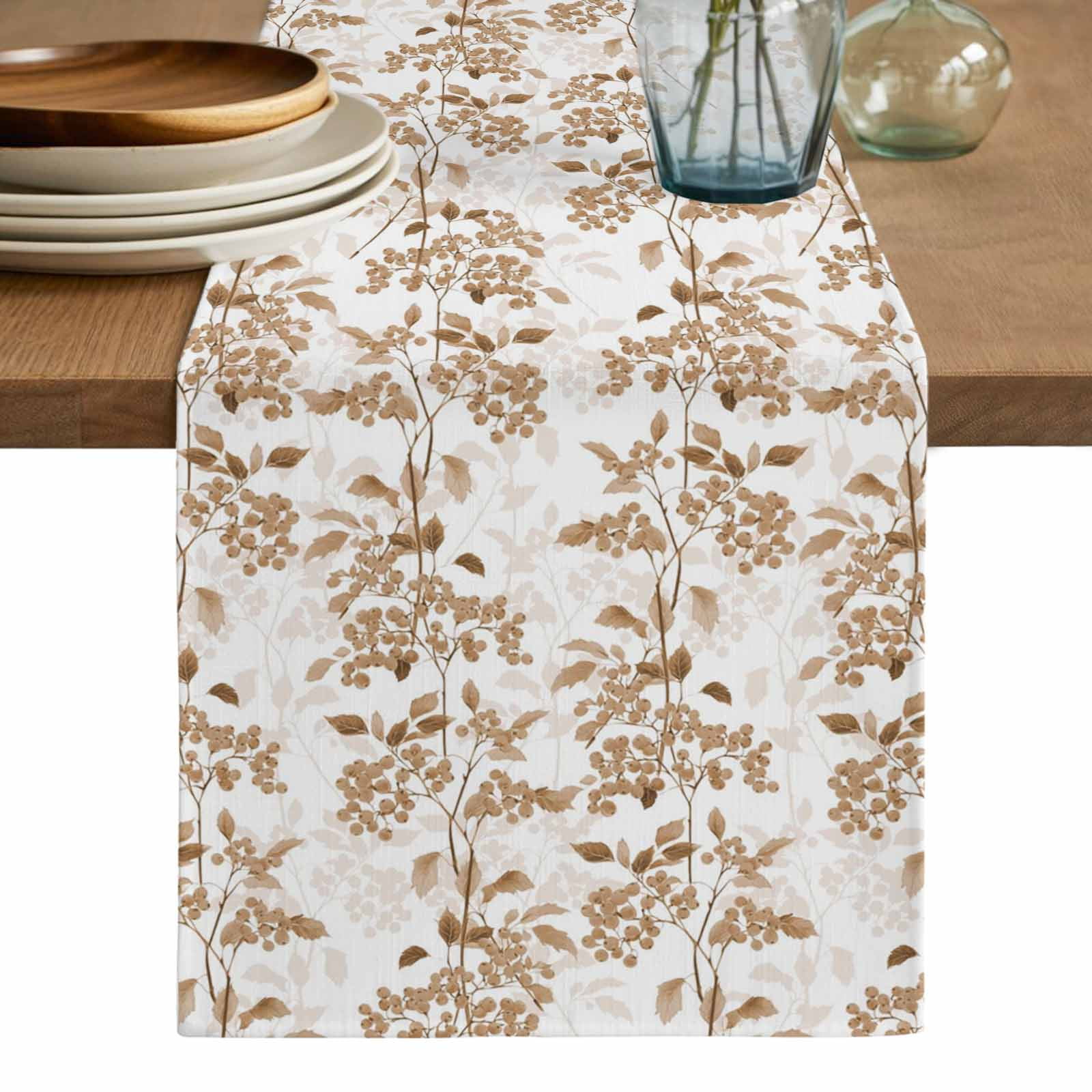 Brown Fruit Table Runner, Vintage Plant Nature Botanical Flower ...