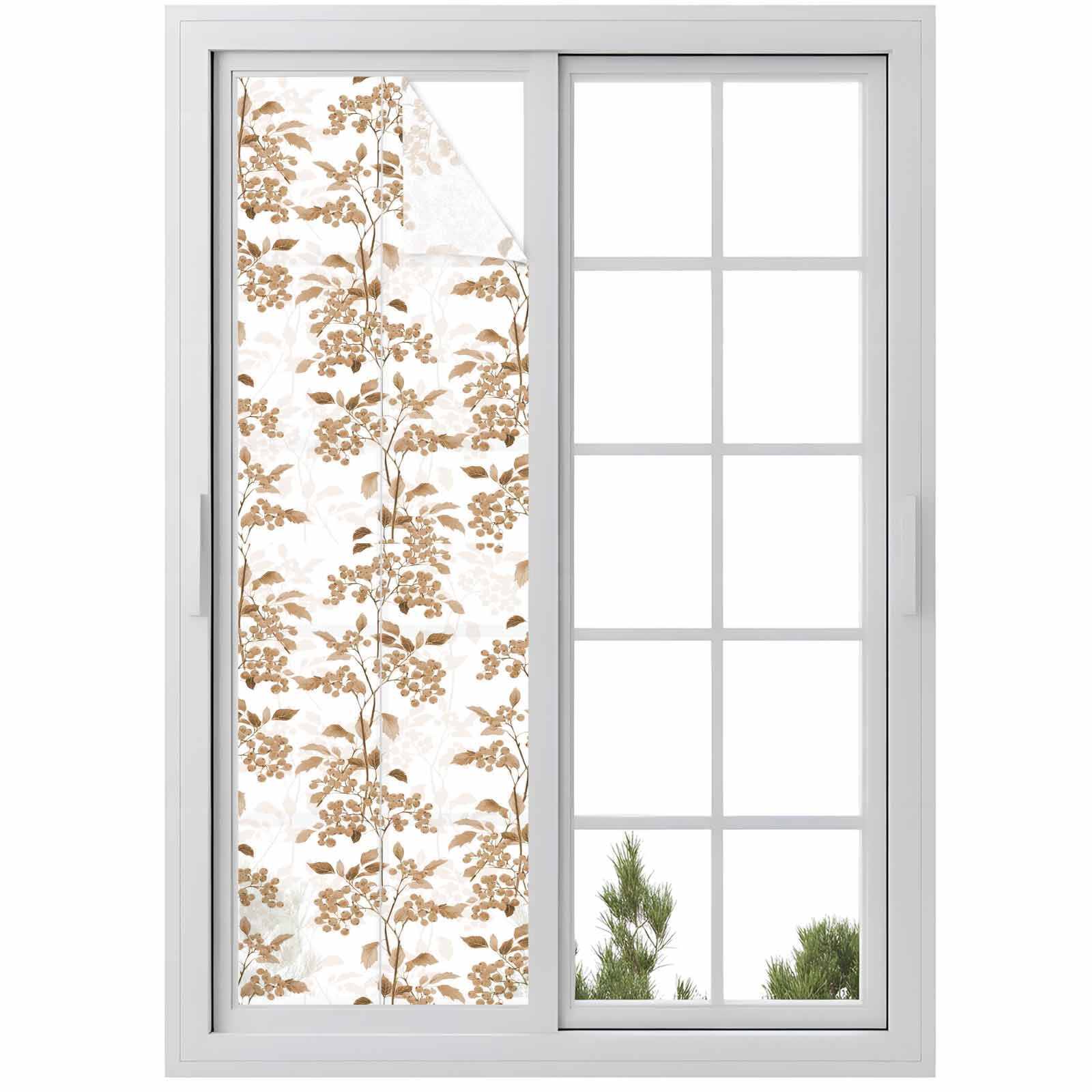 Brown Fruit Window Privacy Film, Vintage Plant Nature Botanical Flower ...