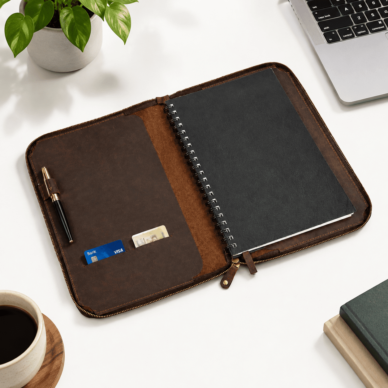 Brown Full Grain Leather XXL Zippered Journal Cover for 8.5 x 11 Inch ...