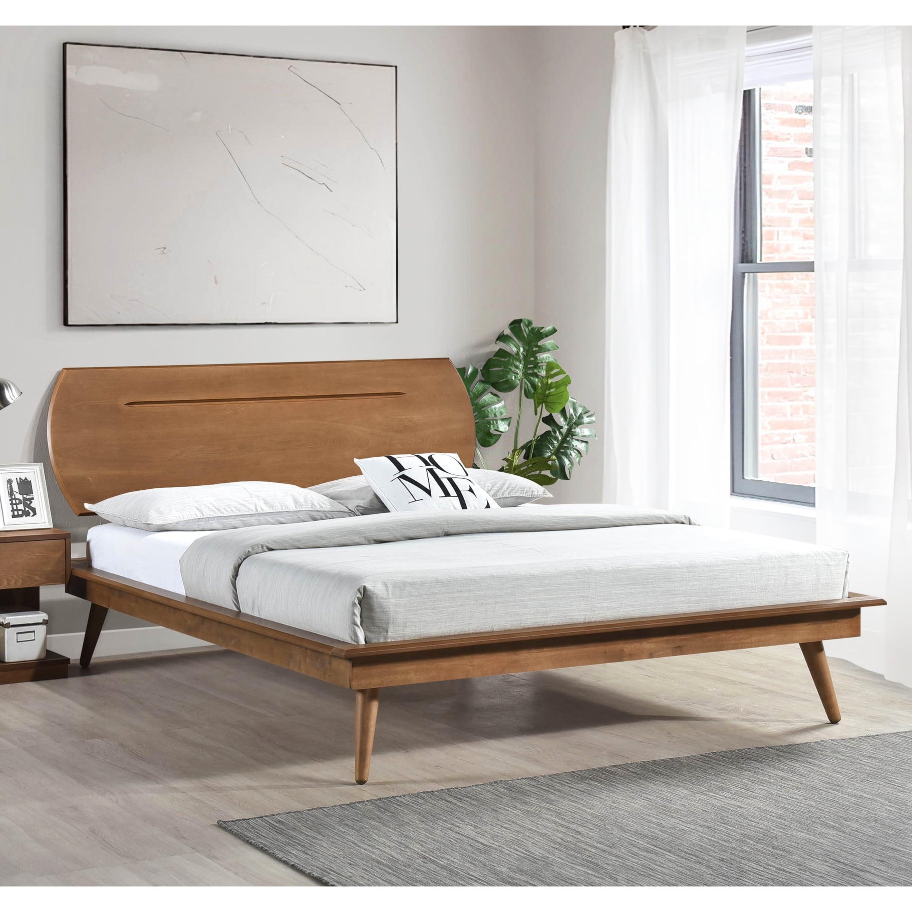 Brown Full Platform Bed With Oval Headboard, Bedroom Furniture, Wood ...