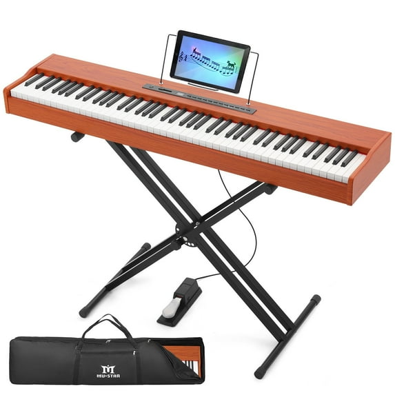 Brown Full Size 88Keys Portable Electric Digital Piano Semi Weighted ...