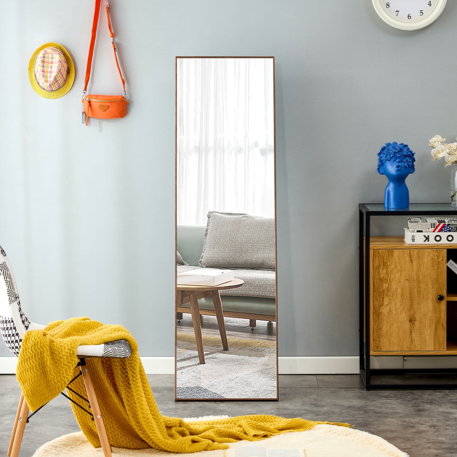 Brown Full-length Solid Wood Frame Floor & Wall Mounted Mirror 60x17 ...