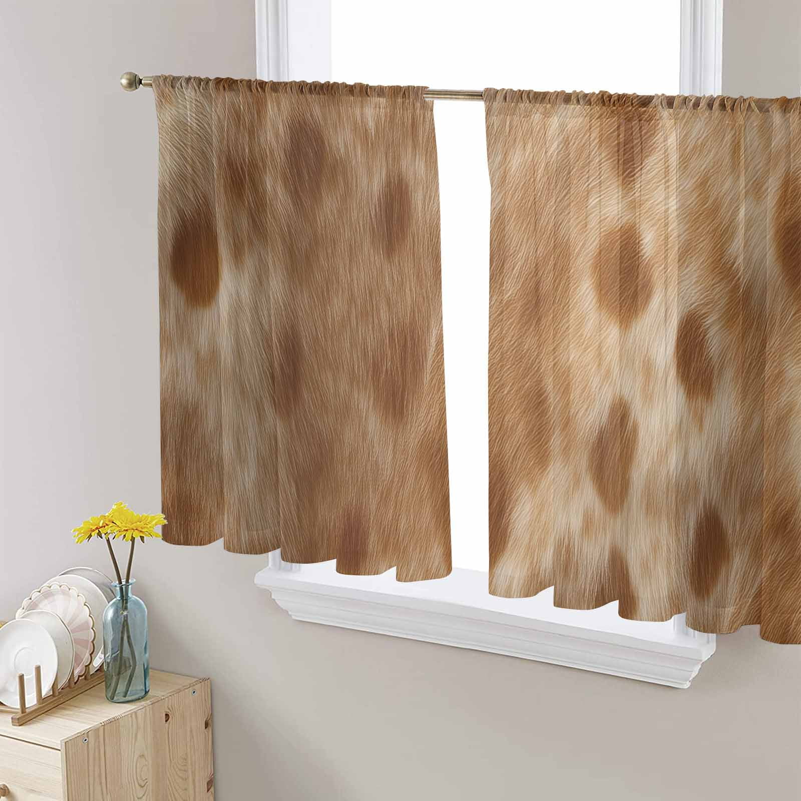 Brown Fur Patterned Sheer Curtains 54 Inch Length 2 Panels Set for ...