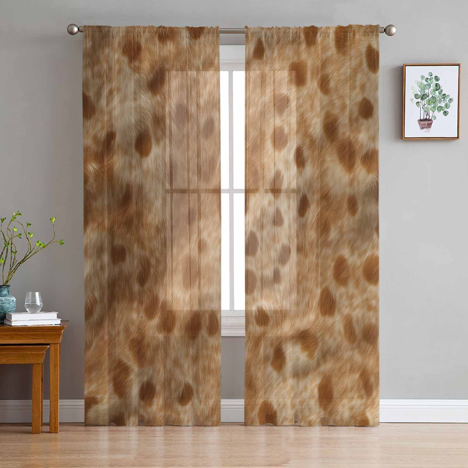 Brown Fur Patterned Sheer Curtains 96 Inch Length 2 Panels Set for ...