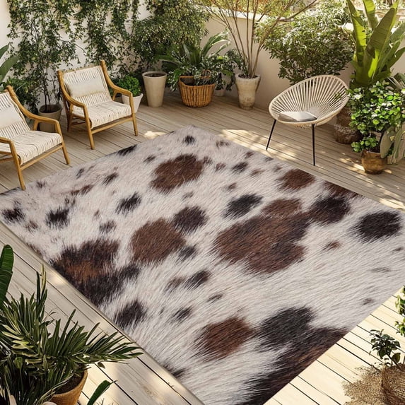 Brown Fur Texture Outdoor Rug 5x7 ft Country Farm Animal Classic White ...