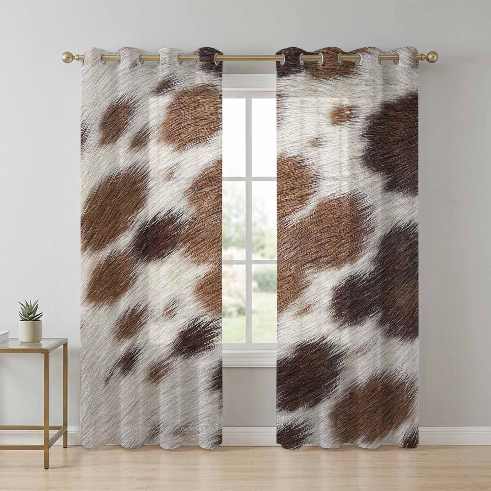 Brown Fur Texture Sheer Curtains 84 Inch Long 2 Panels, Country Farm ...