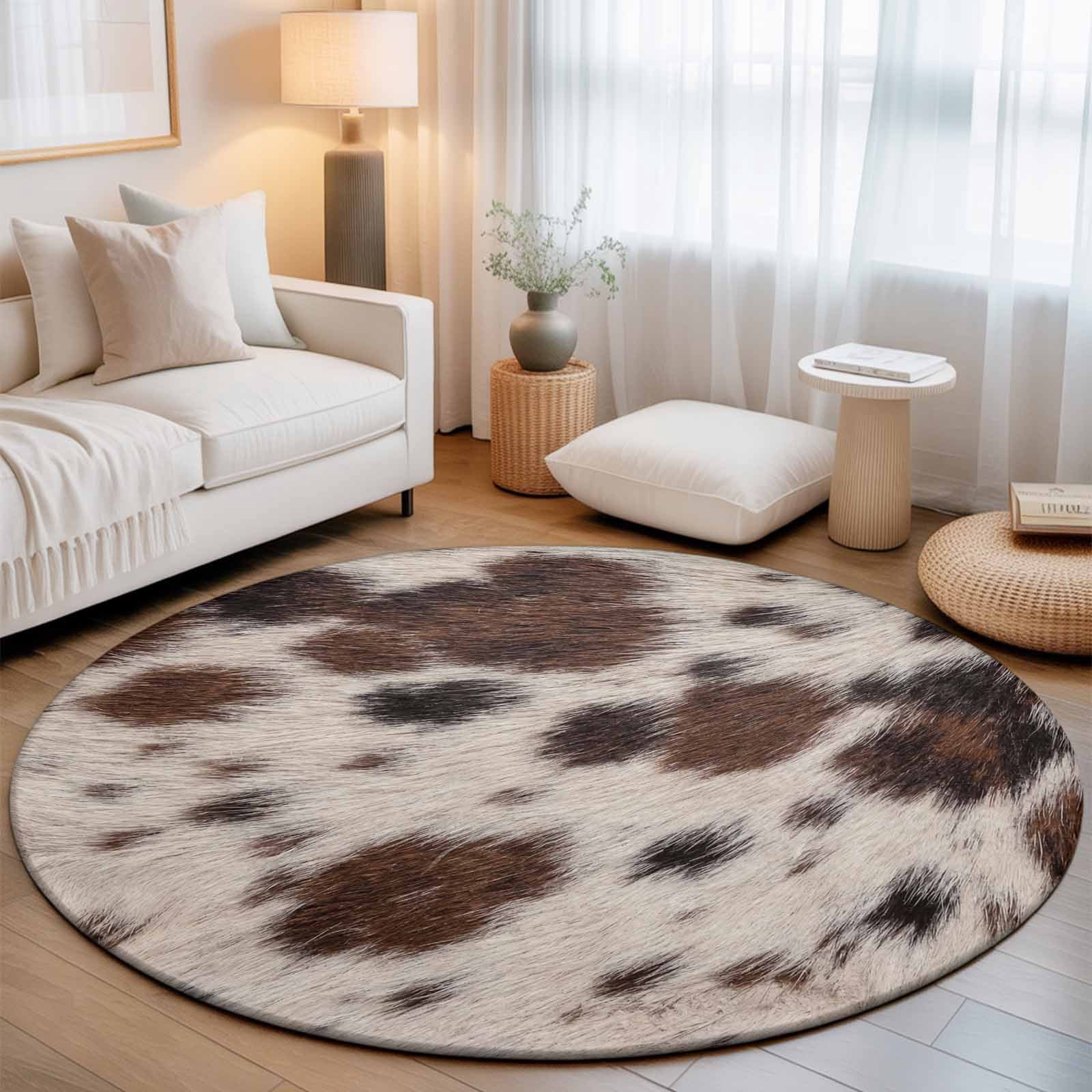 Brown Fur Texture Washable Round Area Rug 3.3 ft, Country Farm Animal ...