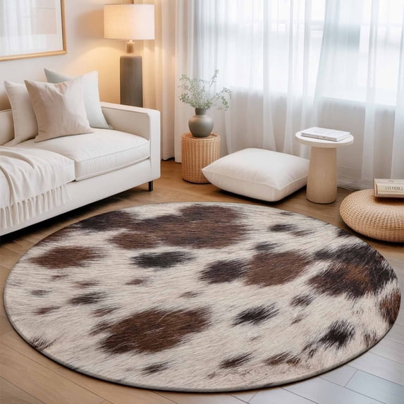 Brown Fur Texture Washable Round Area Rug 3.3 ft, Country Farm Animal ...