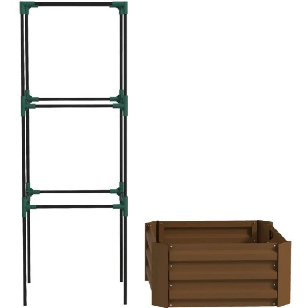 Brown Galvanized Steel Raised Garden Bed with Adjustable Trellis Cage ...