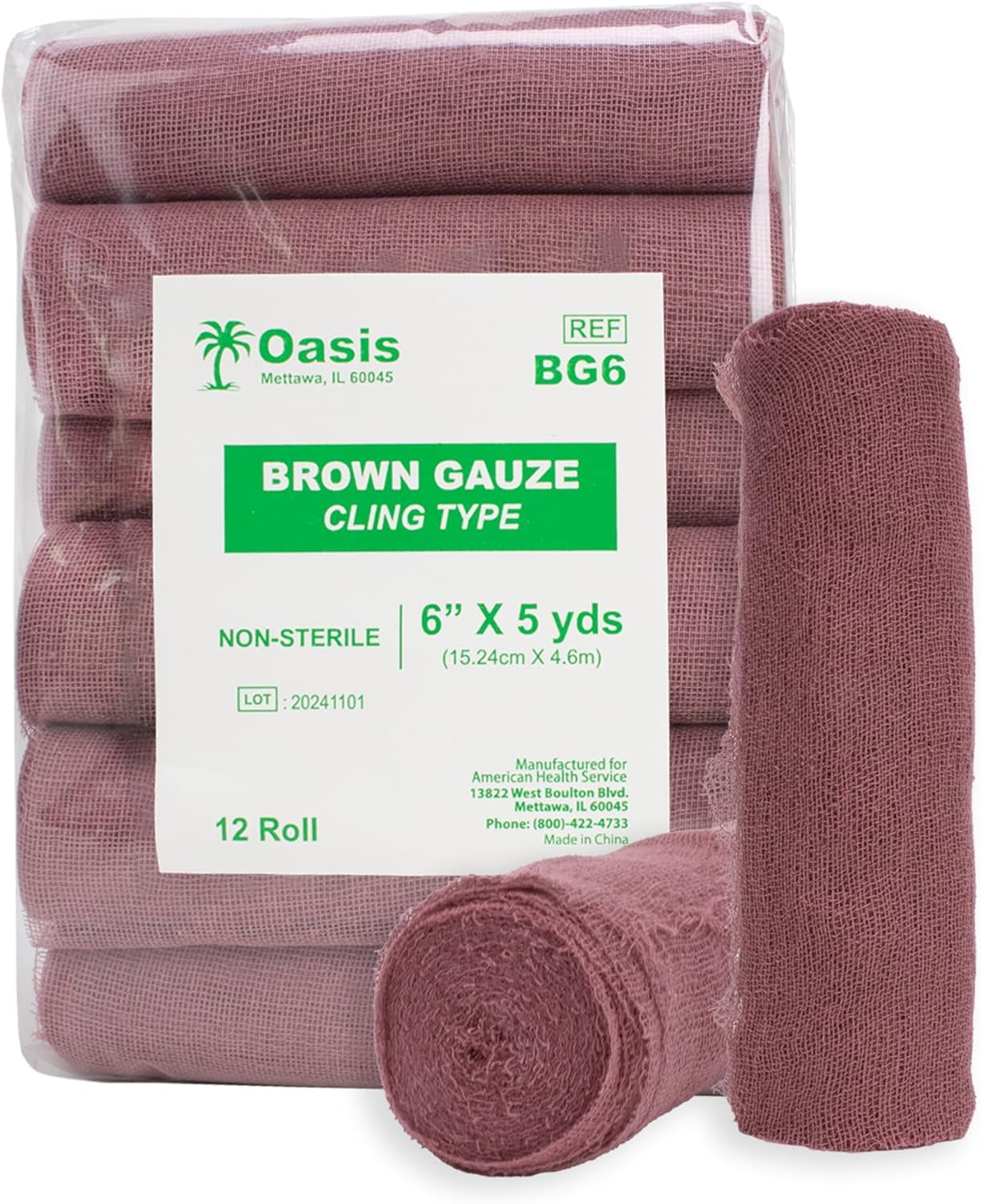 Brown Gauze Rolls Pack of 12, Bandage Roll, 100% Cotton, 6” x 5 Yards ...