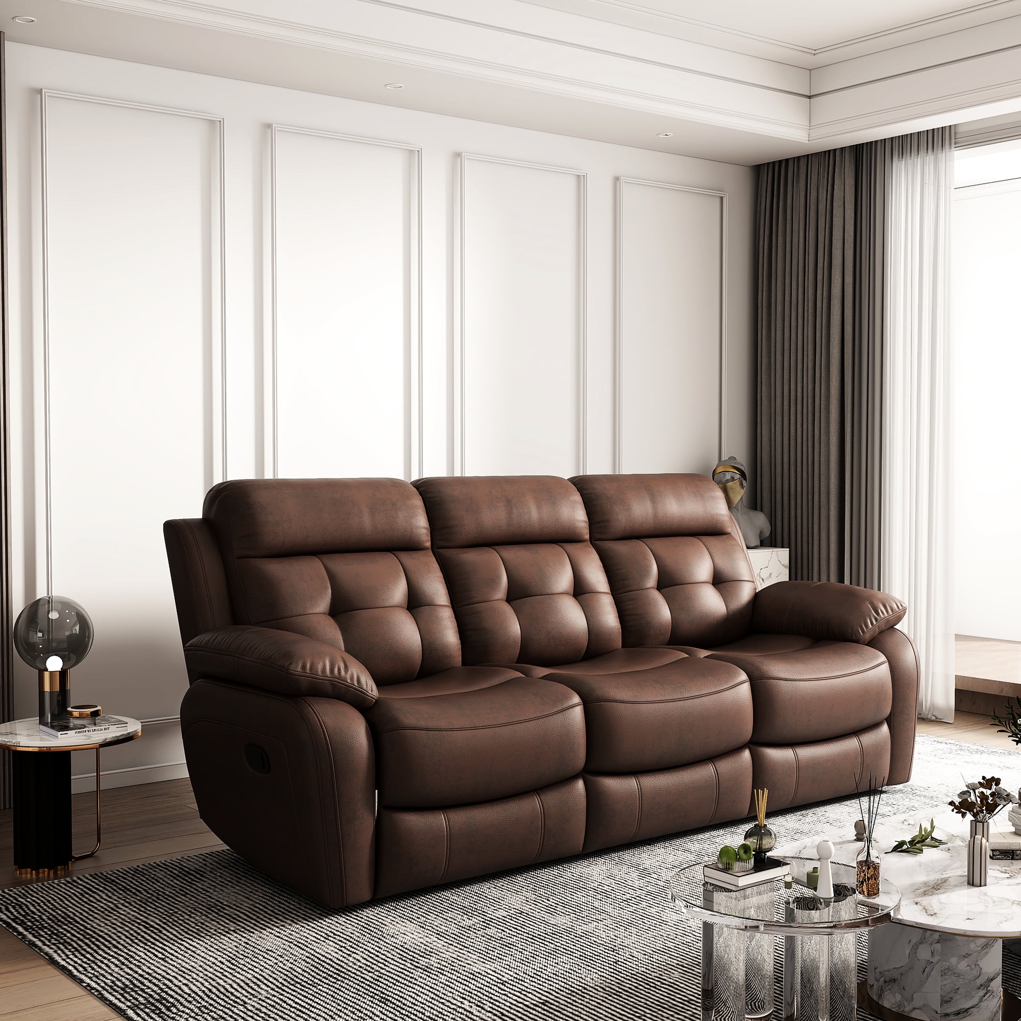 Brown Genuine Leather With Drop Down Table And Comfortable Padding Dark ...
