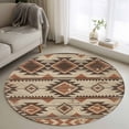 Brown Geometric 3FT Round Area Rug Southwestern Motifs Tribal Ethnic ...