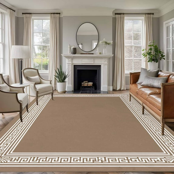 Brown Geometric 5x8 Area Rugs, White Greek Key Design Abstract Modern ...