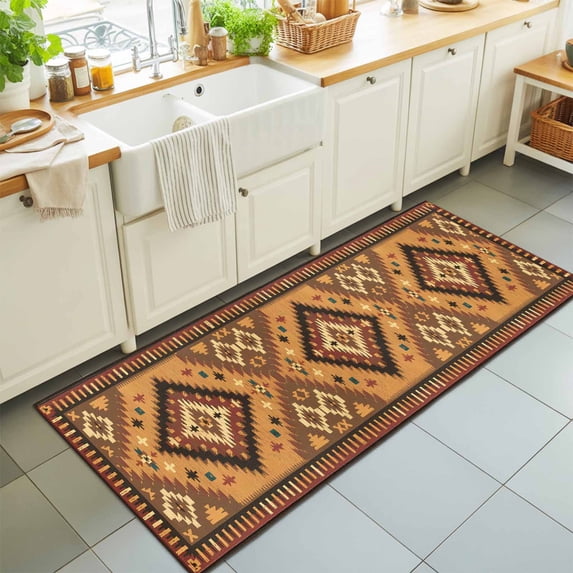 Brown Geometric Abstract Boho Rectangle Rug 2'x6' Retro Southwest ...