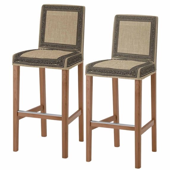 Brown Geometric Bar Stool Cover Set of 2, Black Greek Key Design Burlap ...