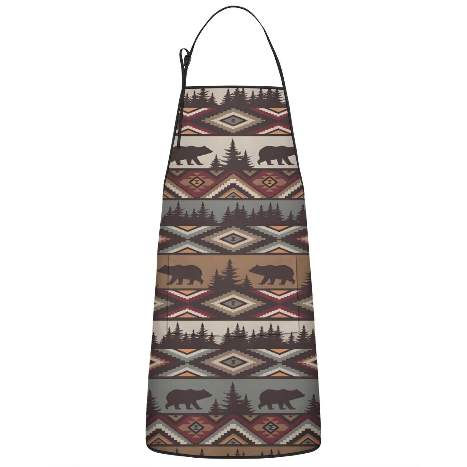 Brown Geometric and Bear Pattern Apron-Garden Aprons for Women with ...